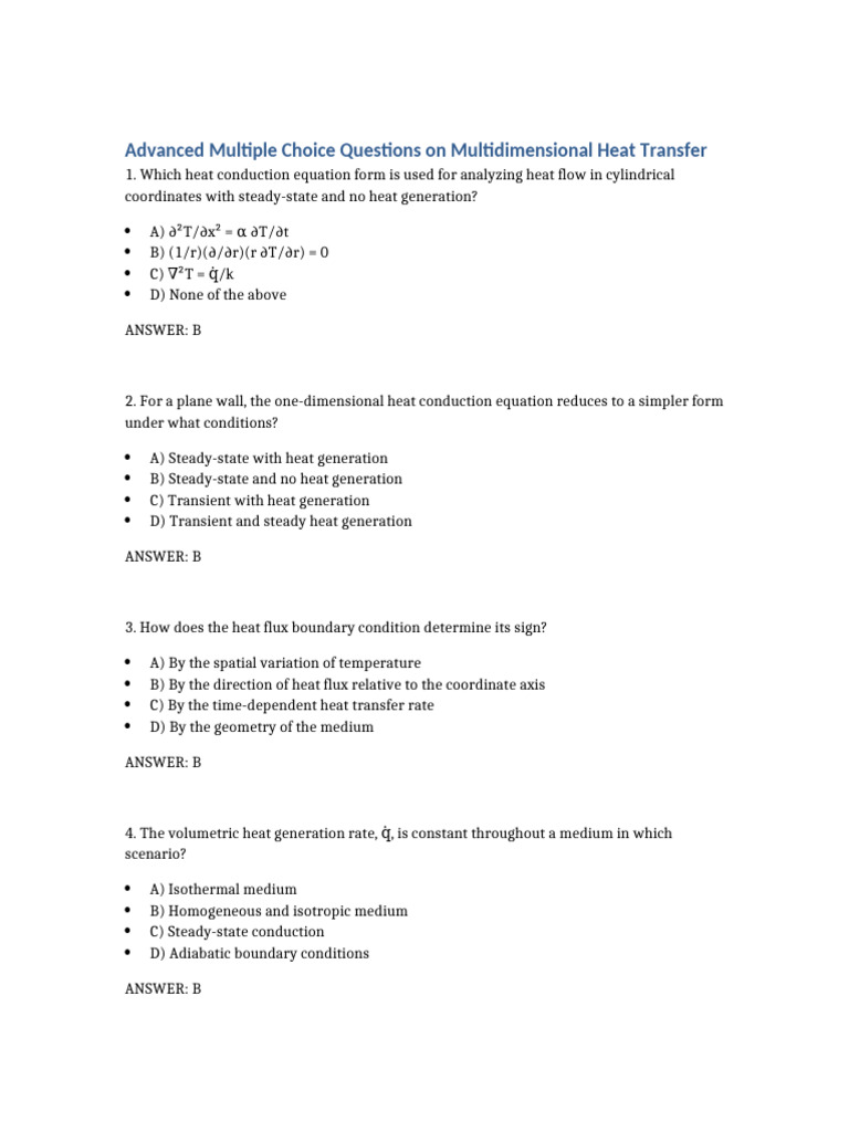 Advanced MCQ Heat Transfer | PDF | Thermal Conduction | Heat