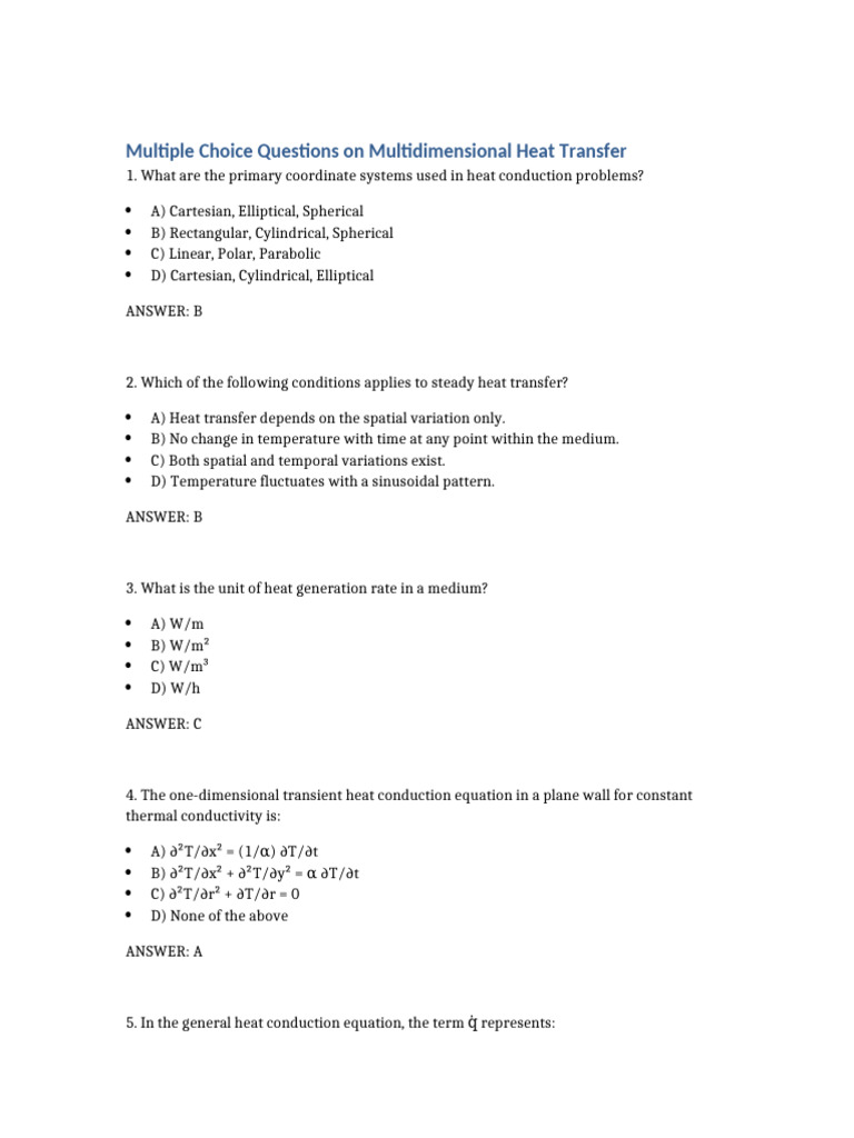 Multidimensional Heat Transfer Quiz | PDF