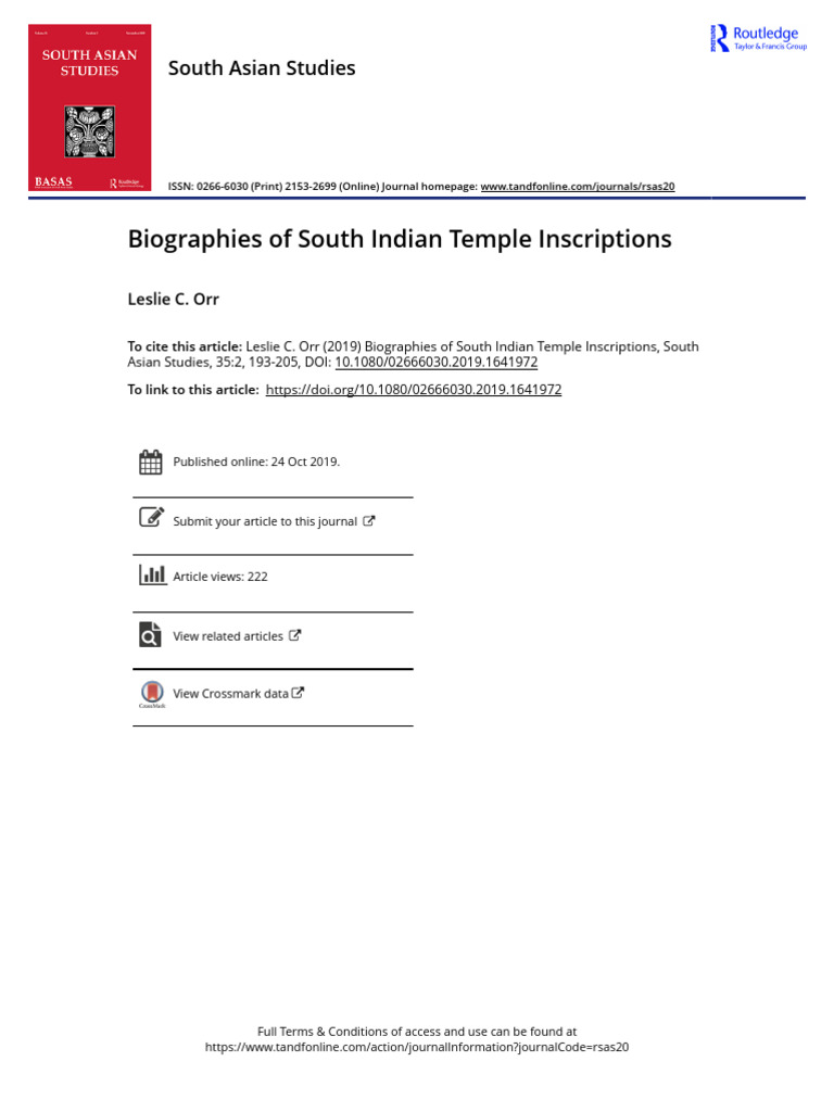 Biographies of South Indian Temple Inscriptions | PDF | Epigraphy