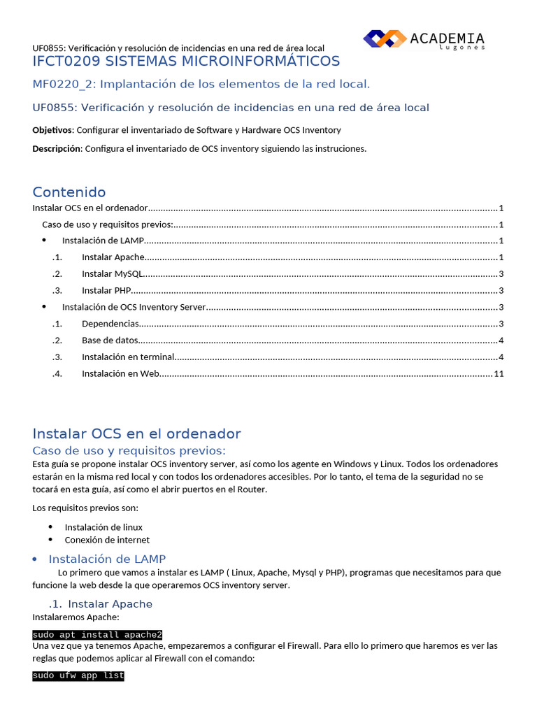 Ej 5 Instalar OCS en el ordenador | PDF | Servidor HTTP Apache | Mi sql
