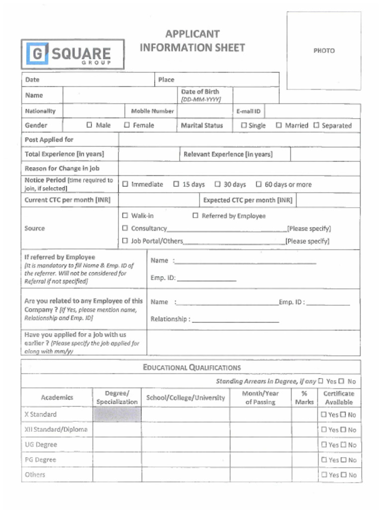 Applicant Information Sheet | PDF
