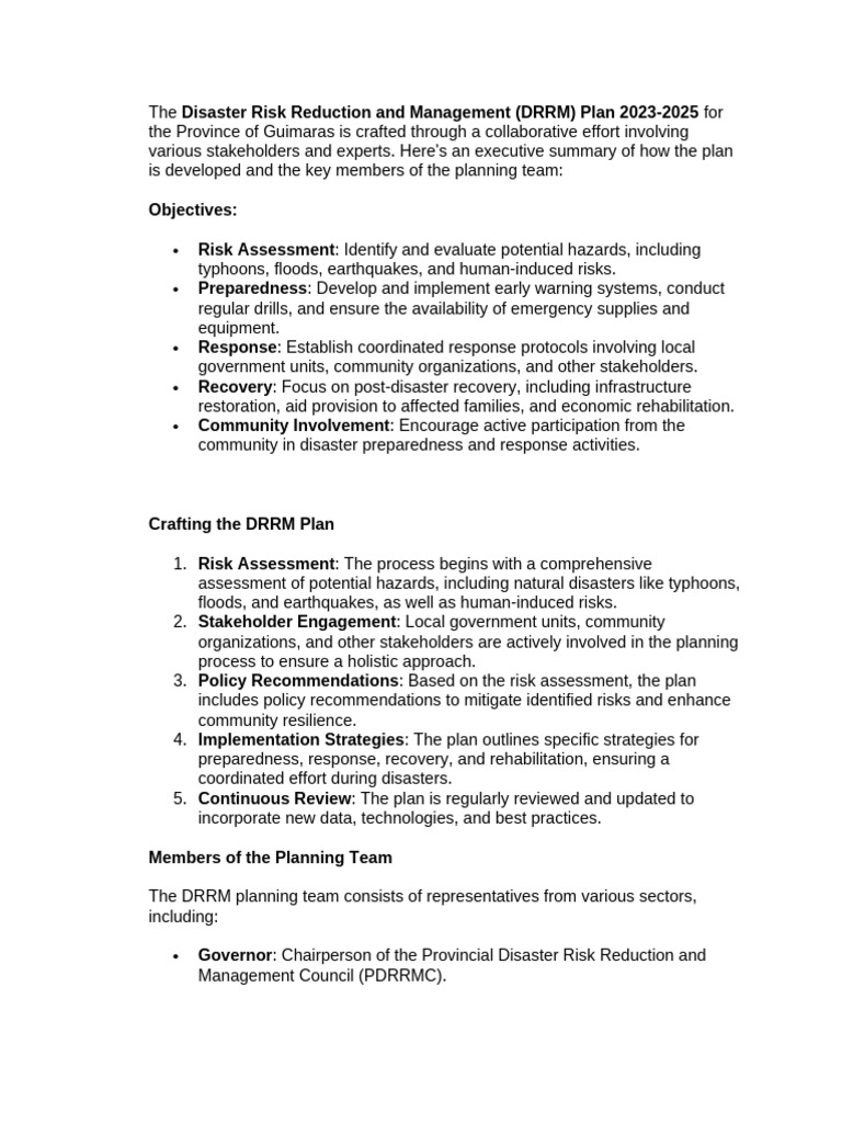 DRRM Plan Developed For Planning | PDF | Emergency Management | Disaster Risk Reduction