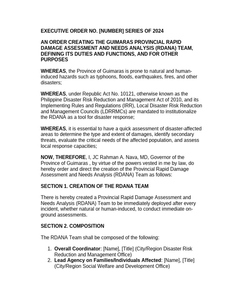 EXECUTIVE ORDER NO RDANA | PDF | Risk Management | Risk