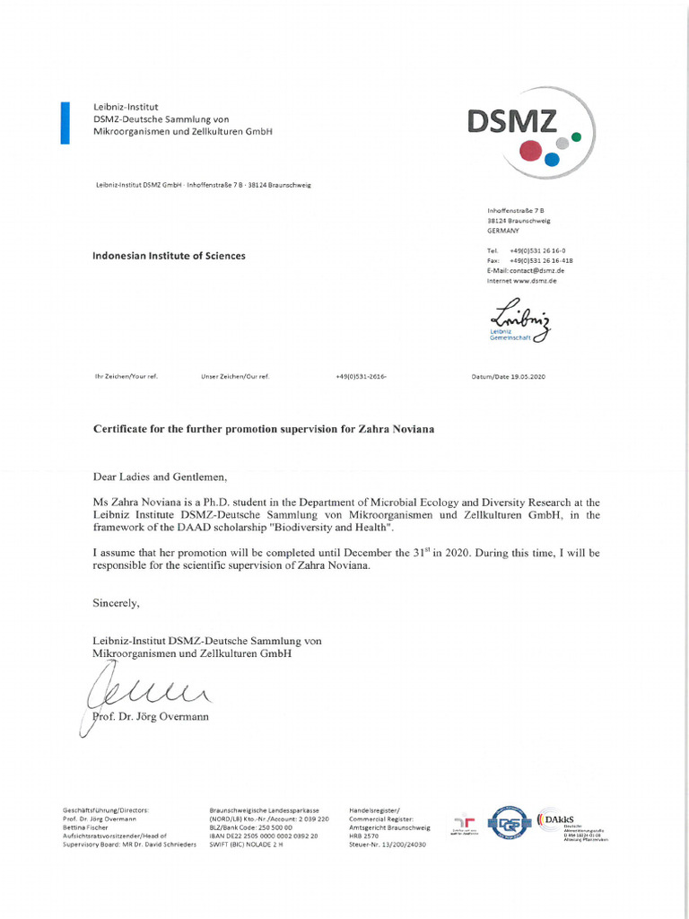 Supervision Letter DSMZ | PDF