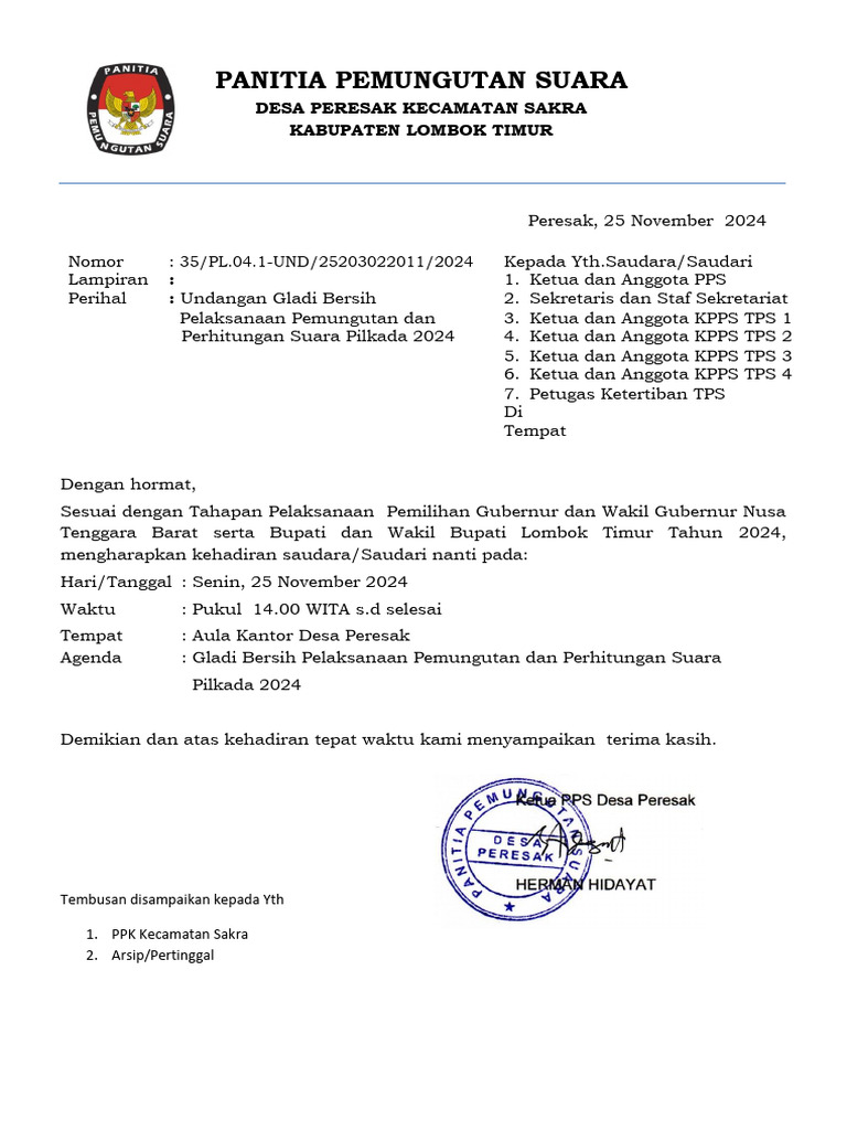 Undangan Gladi Bersih Pilkada 2024 | PDF