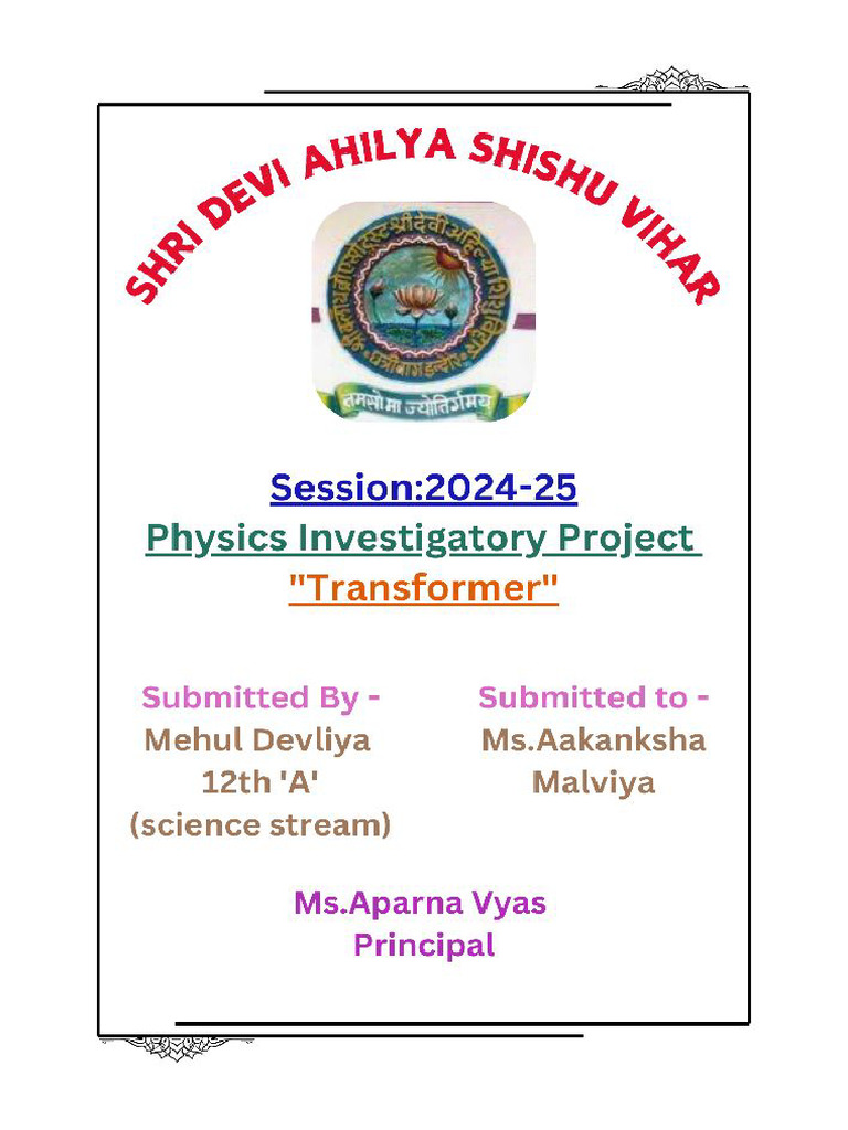 Transformer Project Class 12th Science | PDF