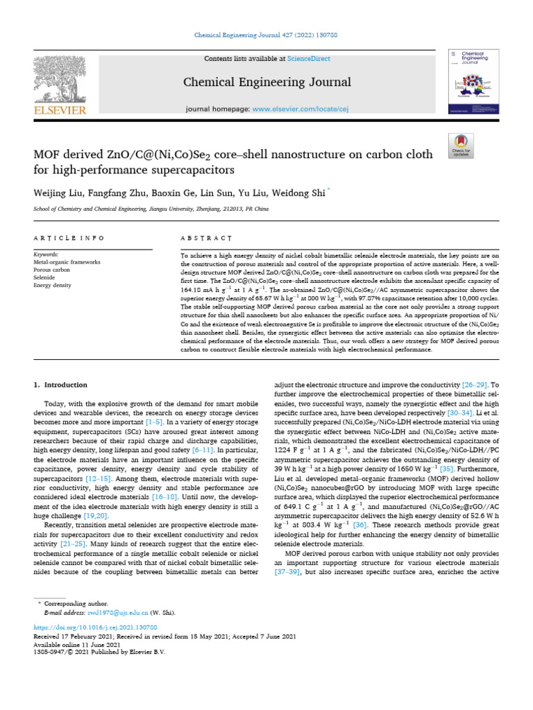 Core Shell Nanostructure On Carbon Cloth Pdf Zinc Oxide Physical Sciences