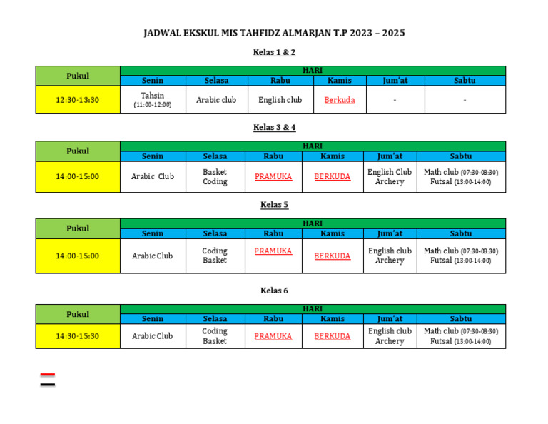JADWAL EKSKUL 2024- 2025 | PDF