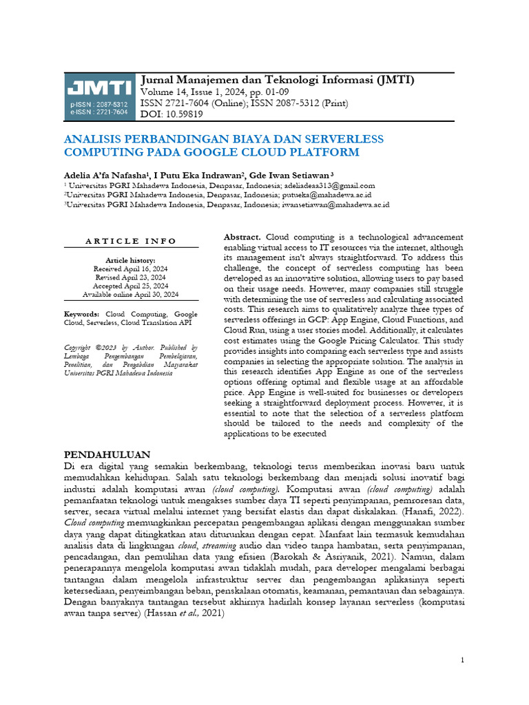 Analisis Perbandingan Biaya Dan Serverless Computing Pada Google Cloud Platform | PDF
