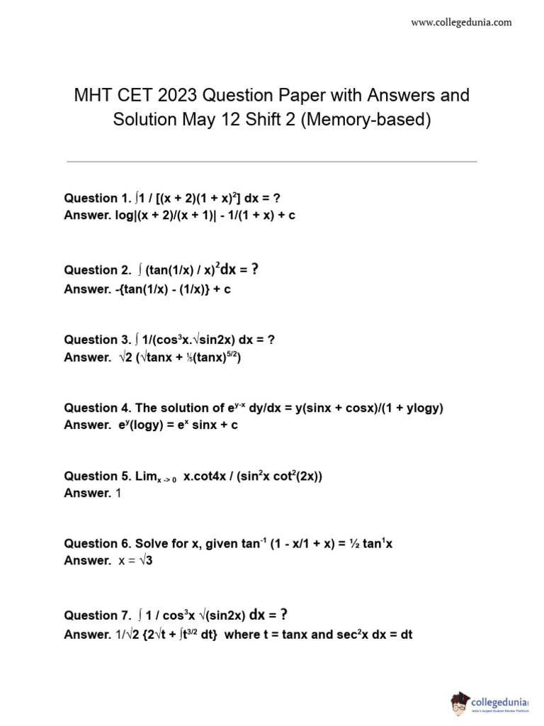 MHT CET 2023 Question Paper May 12 Shift 2 | PDF