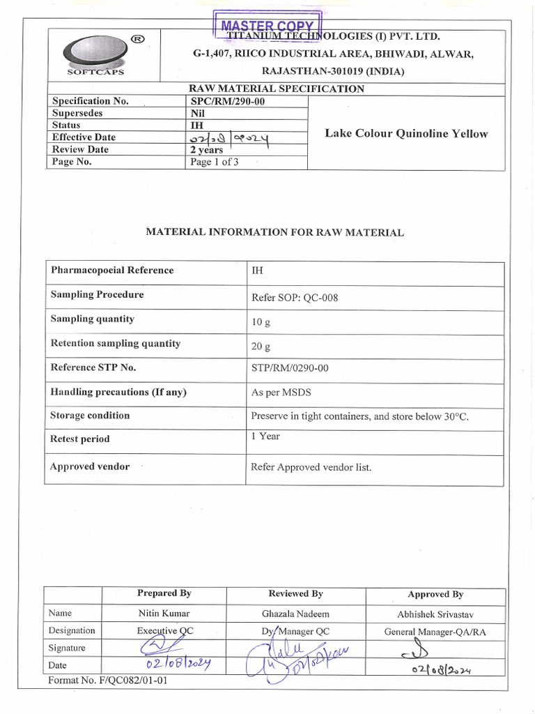 Lake Colour Quinoline Yellow | PDF