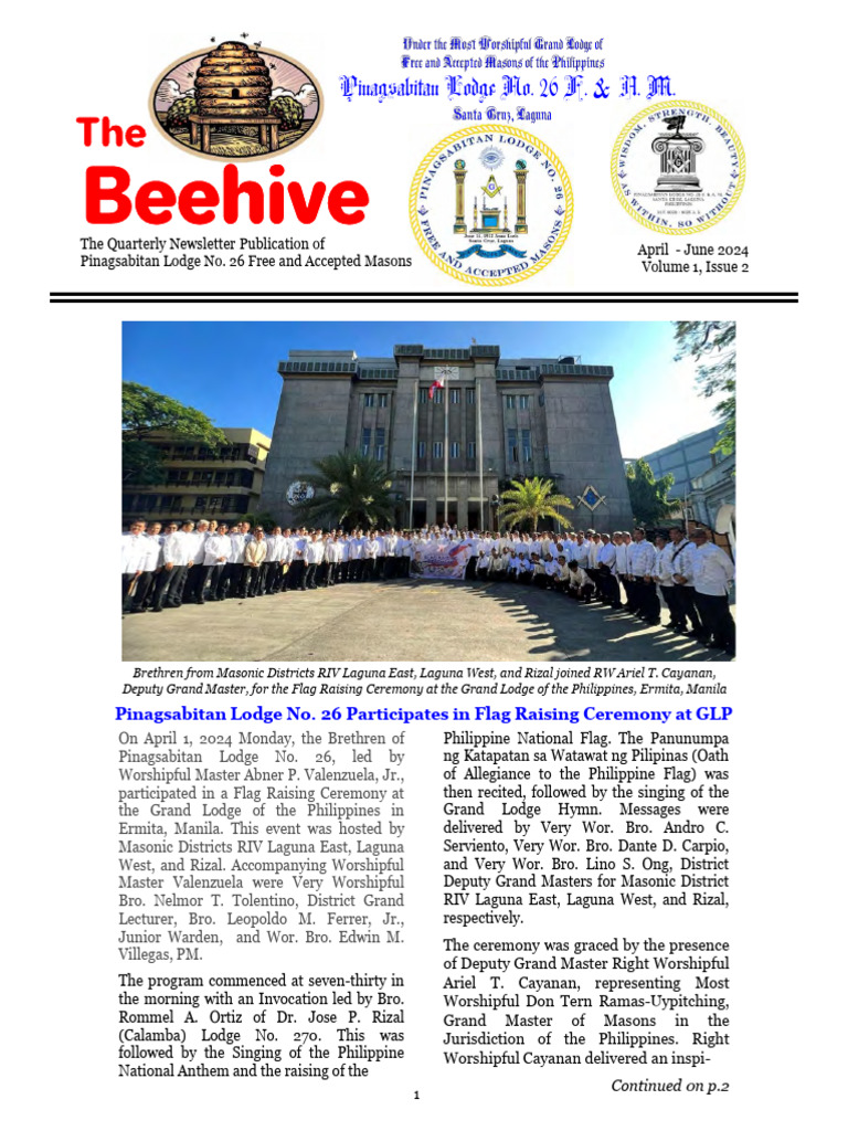 The Beehive Vol 1 Issue 2 Apr Jun 2024 | PDF | Freemasonry | Titles