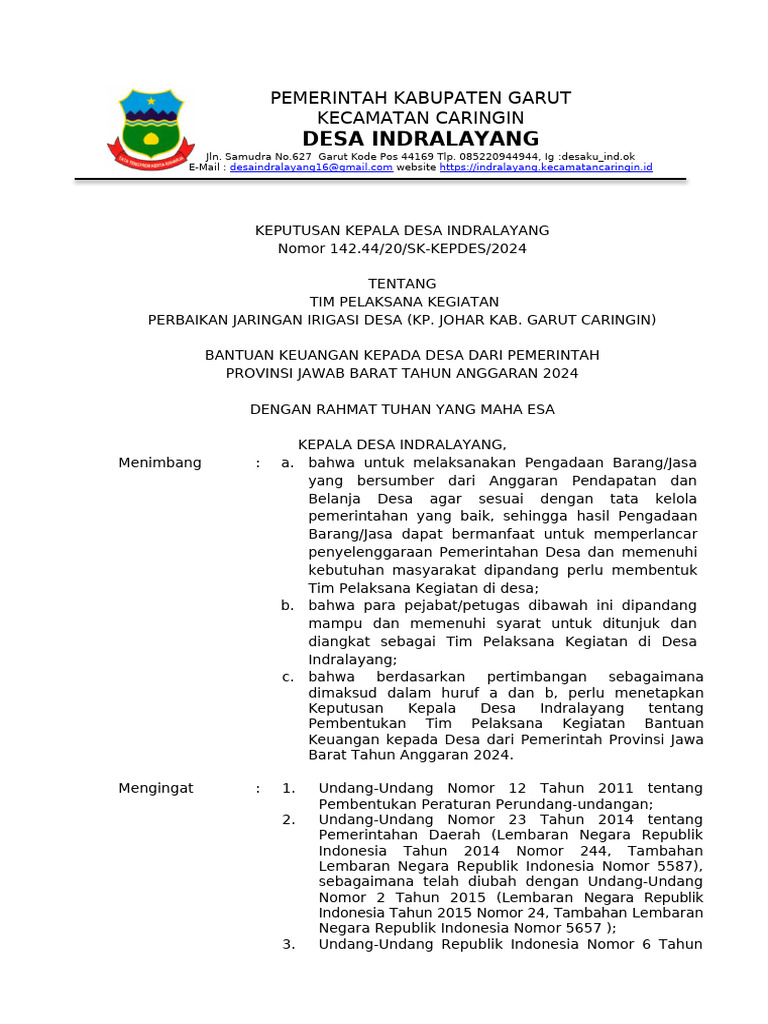 2024 Nomor 20 SK TPK Irigasi Malati Tahun 2024 | PDF