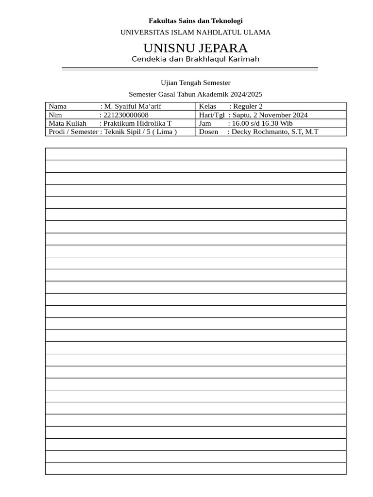 TEMPLATE Uts Hidrolika | PDF