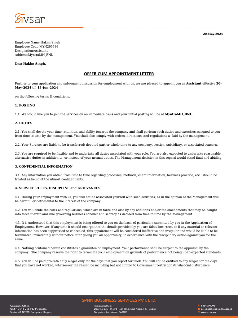 Offer Letter | PDF