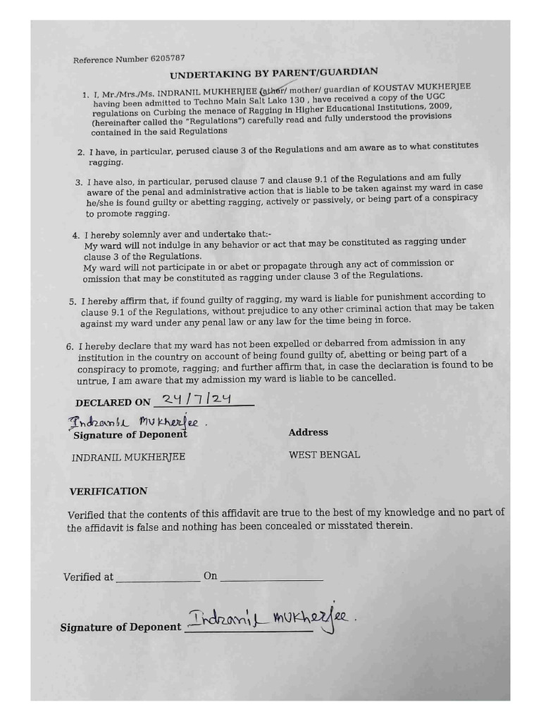 Anti Ragging Declaration | PDF