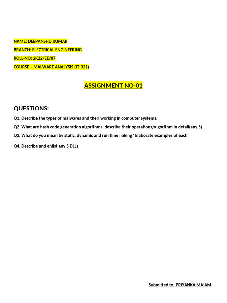 ASSIGNMENT-01(IT-321) | PDF | Malware | Ransomware