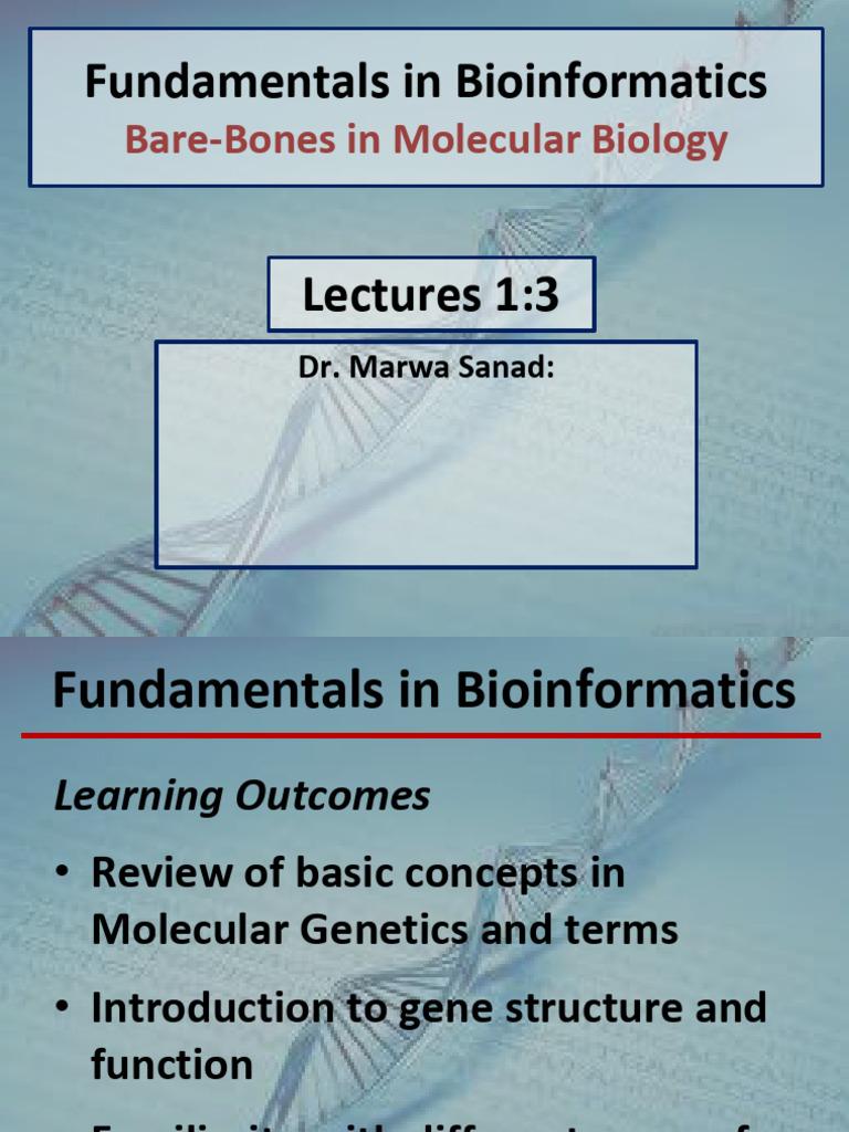 Fundamentals in Bioinfromatics - L1,2,3 | PDF | Gene | Open Reading Frame