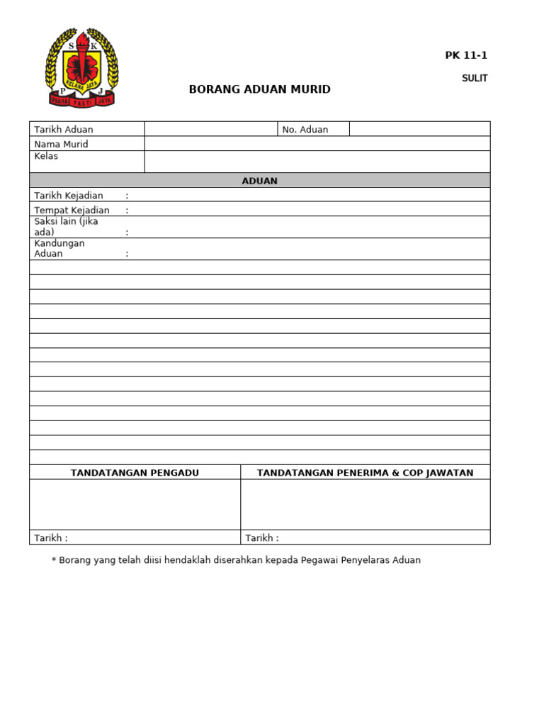 Borang_Aduan Murid | PDF