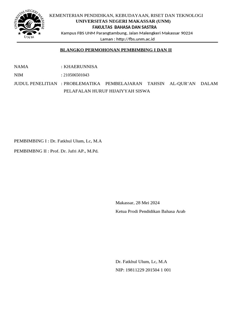 Blanko Permohonan Pembimbing-2 | PDF