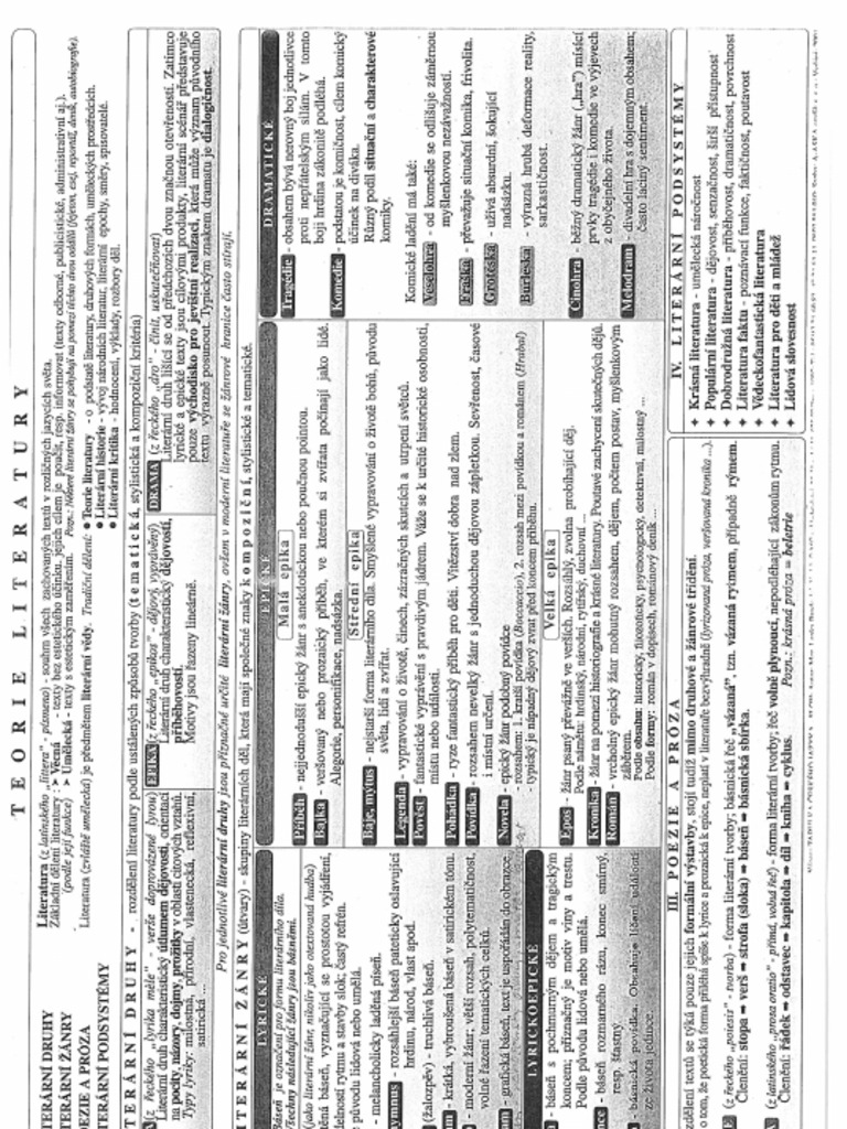 Základní Literární Pojmy - Tabulka | PDF