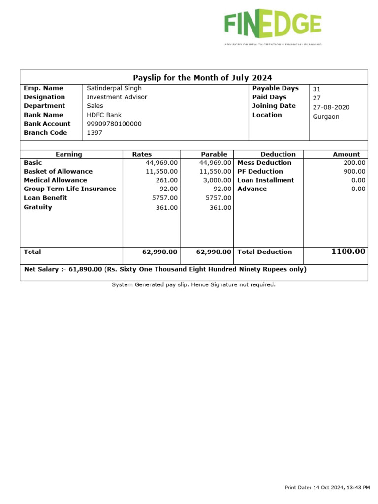 Salary slips | PDF | Paycheck | Life Insurance