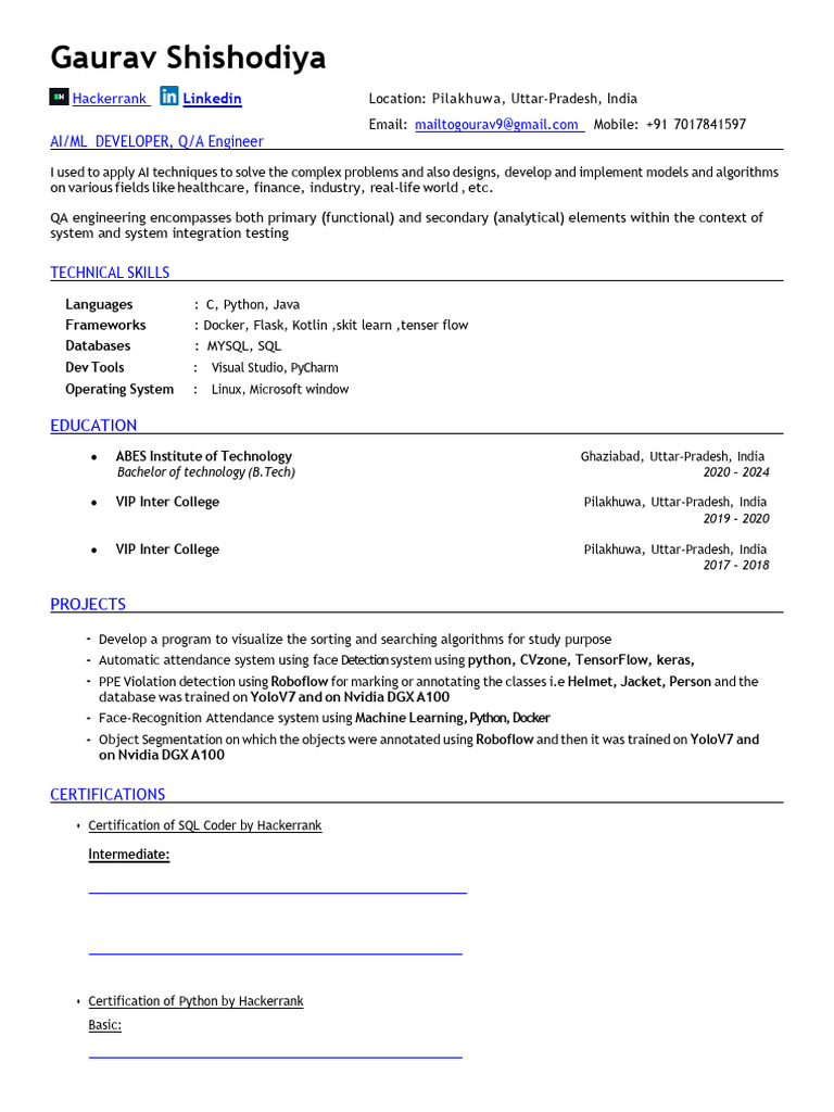 Gaurav Shishodiya Resume-compressed | PDF | Python (Programming Language) | Databases