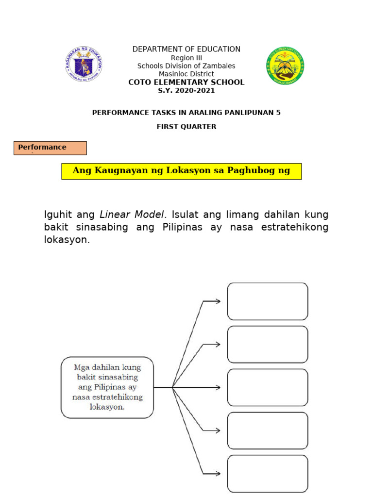 Aralin Panlipunan 5 Performance Task Q1 | PDF
