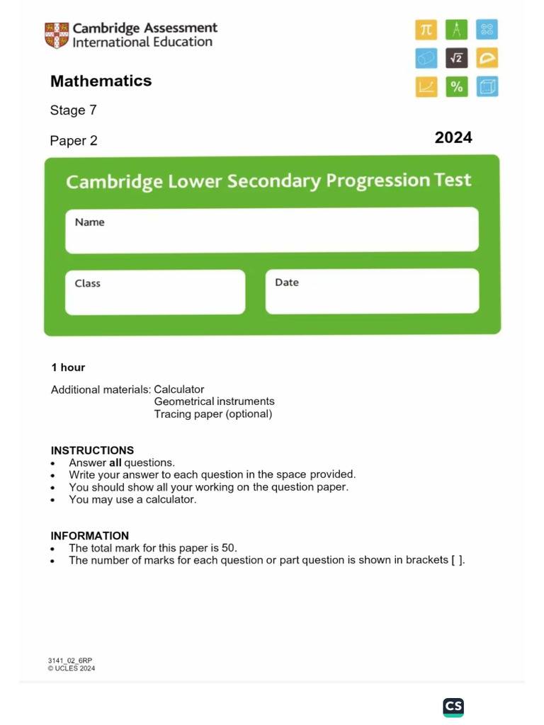 Math Progression P2 2024 Nov 24 | PDF