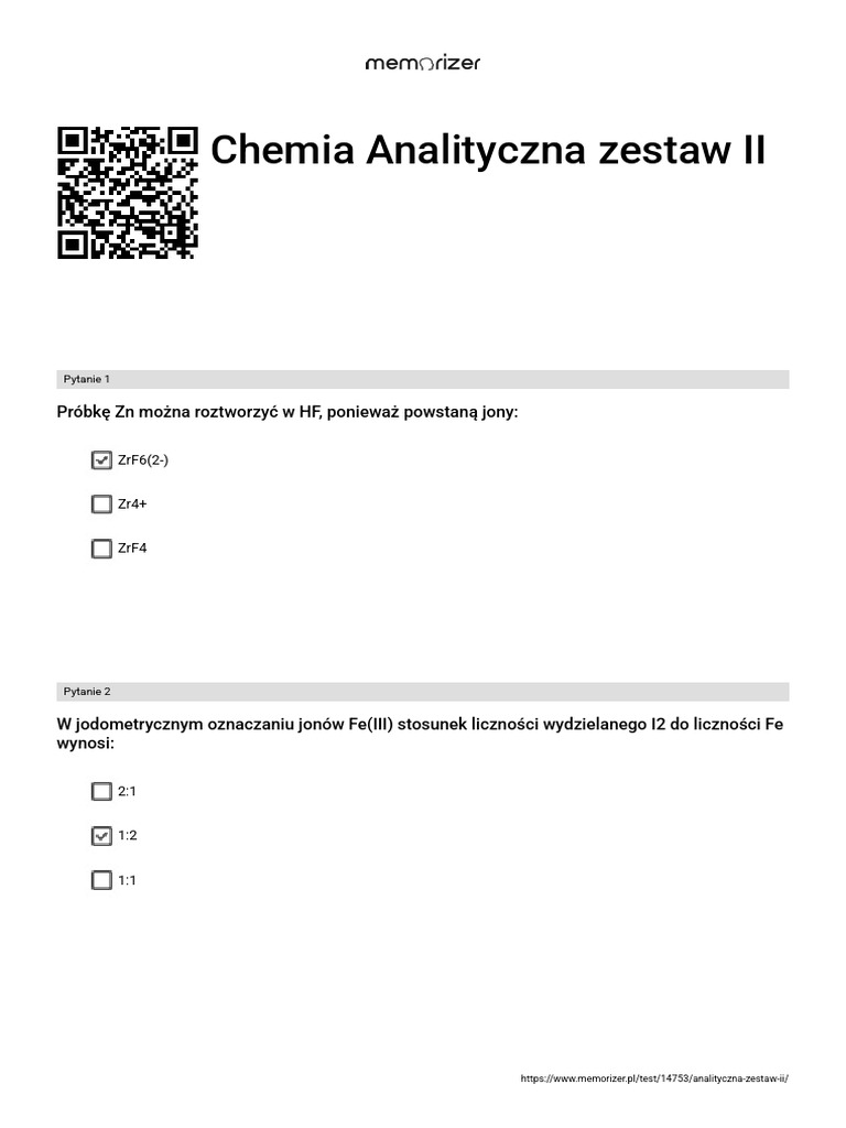 Chemia Analityczna Zestaw II - WYPEŁNIONY | PDF