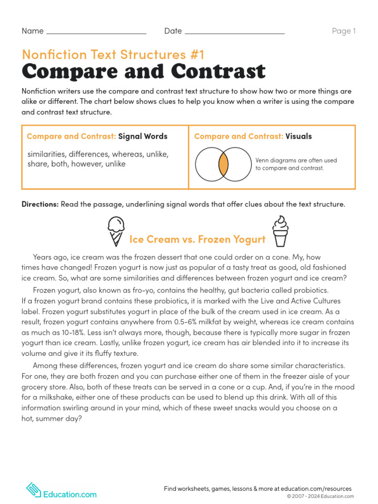 Nonfiction Text Structures Part 1 Compare and Contrast | PDF | Ice ...
