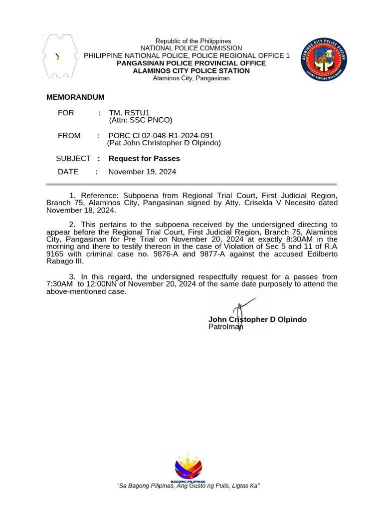 Request for Passes(1) | PDF