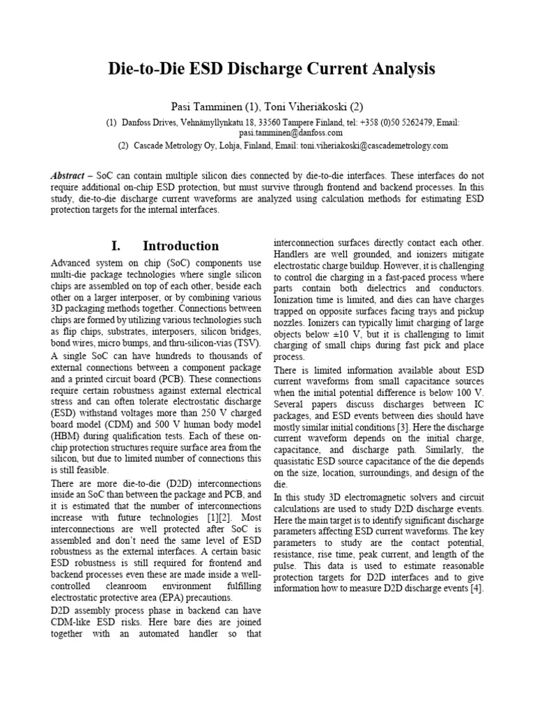 Die-to-Die ESD Current Analysis | PDF | Electrostatic Discharge | Capacitor