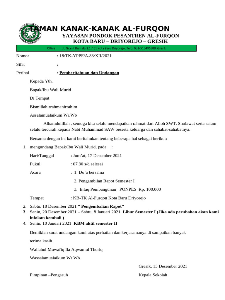 Surat KB TK 3 | PDF