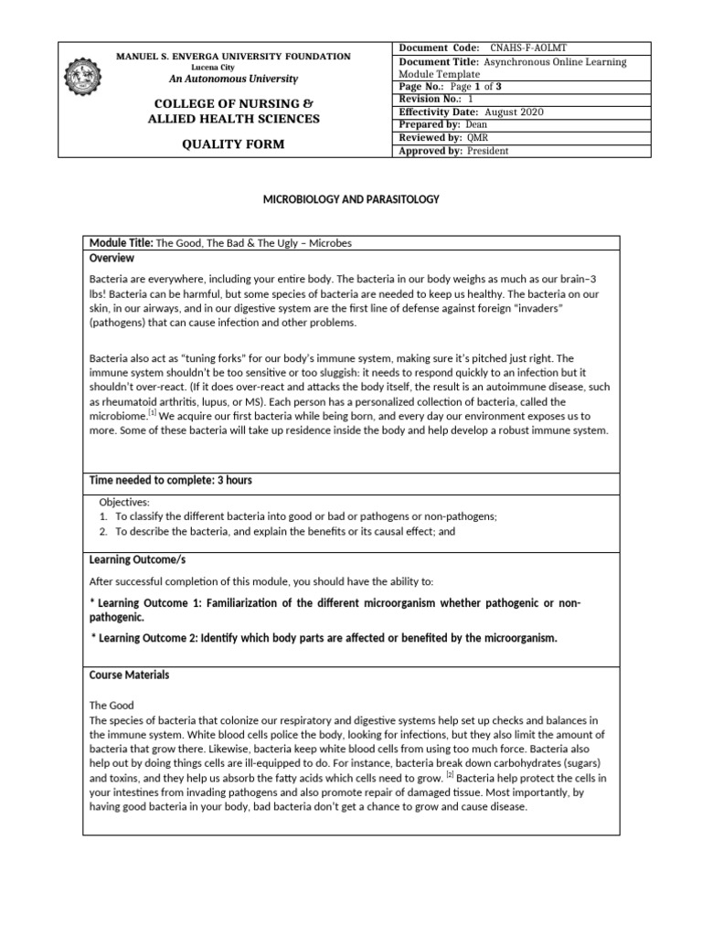 Module 1 ASYNCH Online Learning Module Microbiology | PDF | Bacteria | Immune System