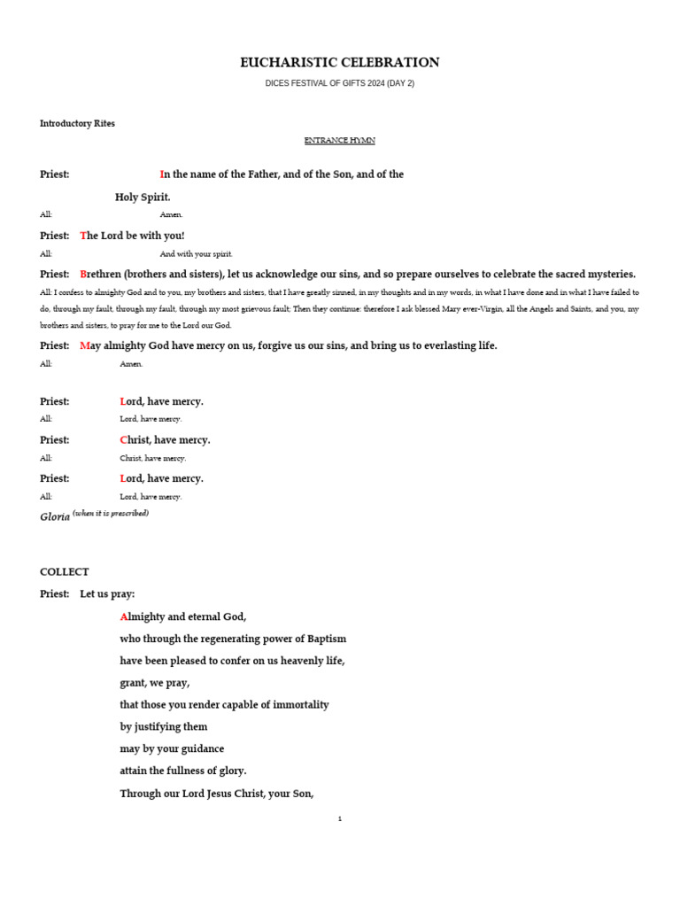 Festival of Gifts Liturgy | PDF | Eucharist | Mass (Liturgy)