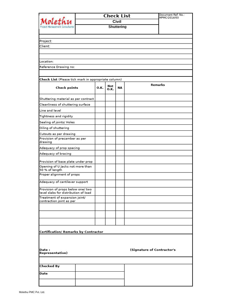 2014 03 Checklist Shuttering | PDF