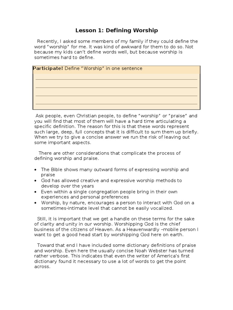 Lesson 1 - Defining Worship | PDF | Worship | David