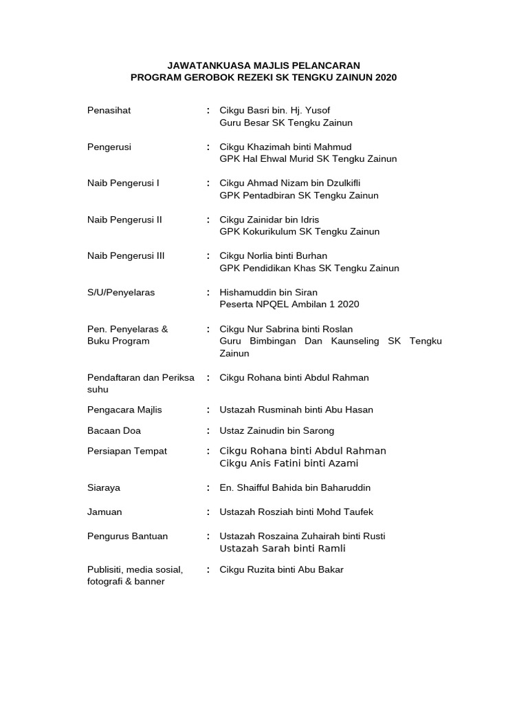 Jawatan Kuasa Program Gerobok Rezeki | PDF