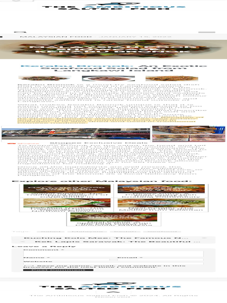 Kerabu Bronok an Exotic Seafood Salad From Langkawi Island the ...