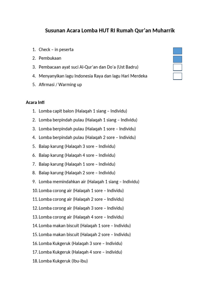 Susunan Acara Lomba HUT RI 2024 | PDF