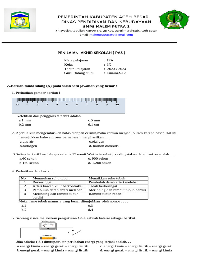 SOAL IPA PAS TAHUN 2024 KLS IX | PDF
