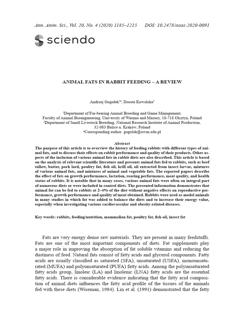Animal Fats in Rabbit Diets Review | PDF | Fat | Polyunsaturated Fat