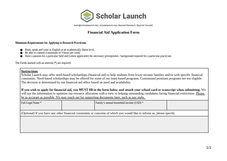 Scholar+Launch+Financial+Aid+Application+Form | PDF