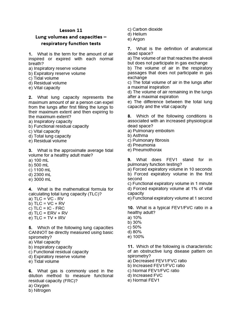 Ders 11 Questions 20112024 | PDF | Lung | Exhalation