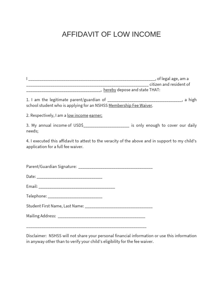 NSHSS Fee Waiver Affidavit | PDF