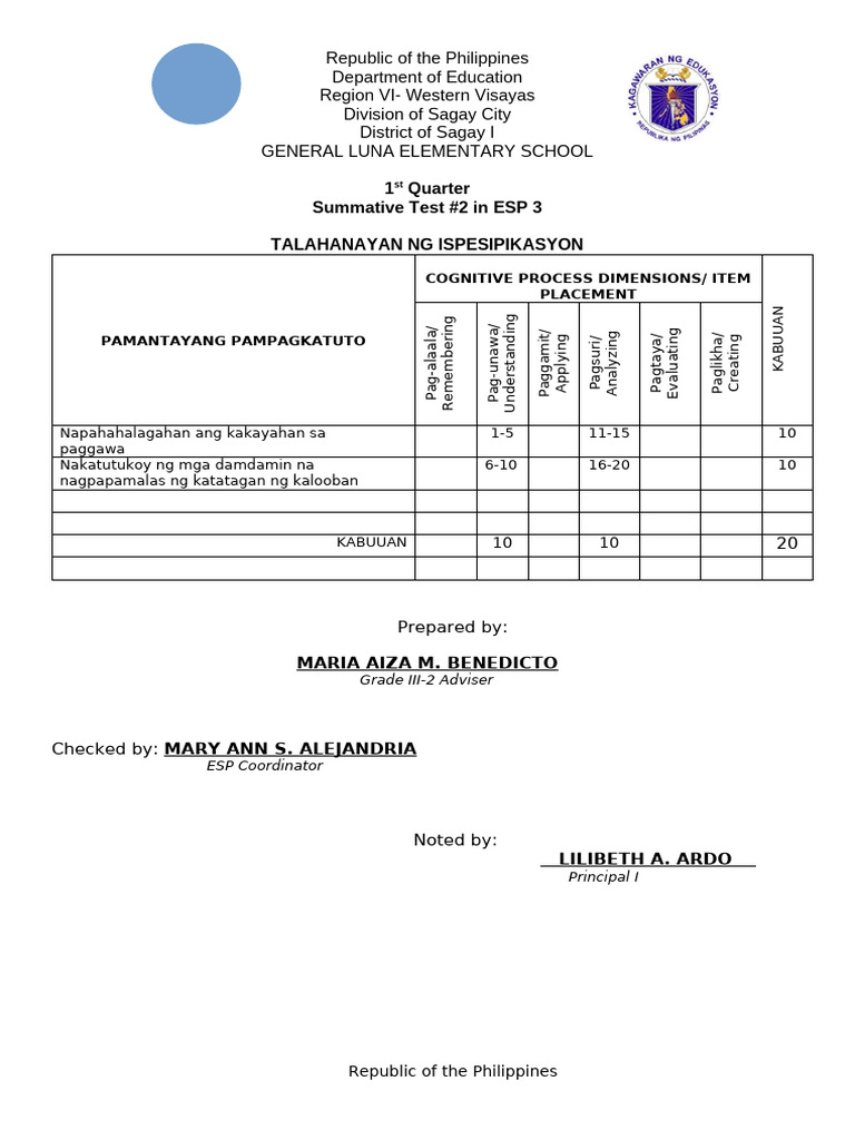 1ST qUARTER ST#2 with TOS Grade 3 | PDF