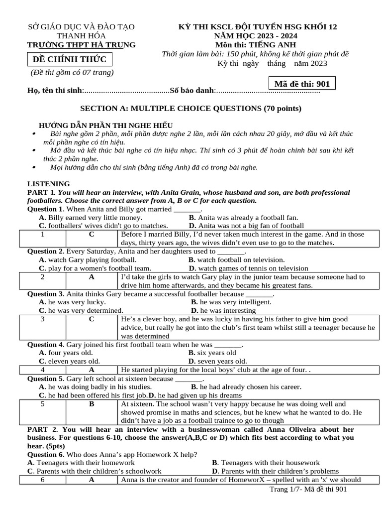 SECTION A- MUTIPLE CHOICE | PDF | Homework