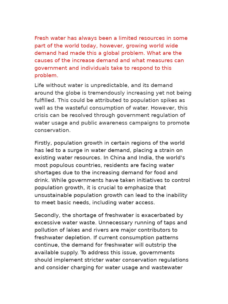 Fresh Water Has Always Been a Limited Resources in Some Part of the ...