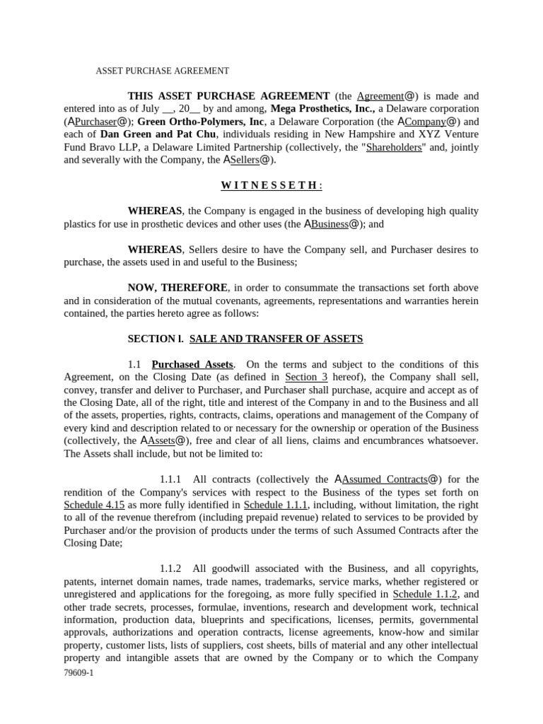 Asset Purchase Agreement Form | PDF | Employment | Balance Sheet